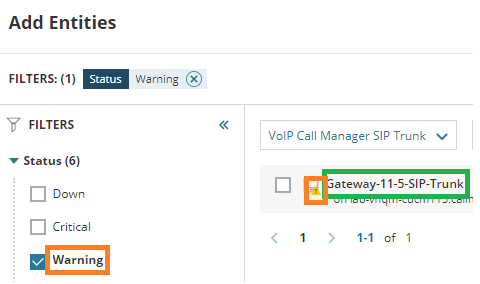 PerfStack displays VoIP Call Manager SIP Trunk and VoIP Gateway SIP Trunk statuses as Orion statuses