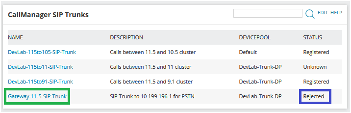 PerfStack displays VoIP Call Manager SIP Trunk and VoIP Gateway SIP Trunk statuses as Orion statuses