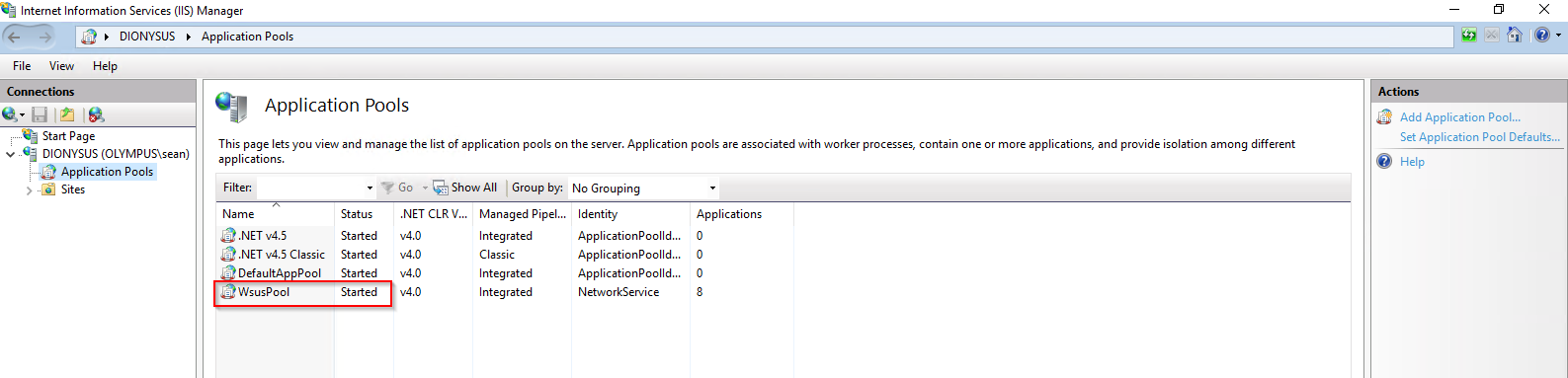 HTTP 503 error when accessing WSUS in Patch Manager