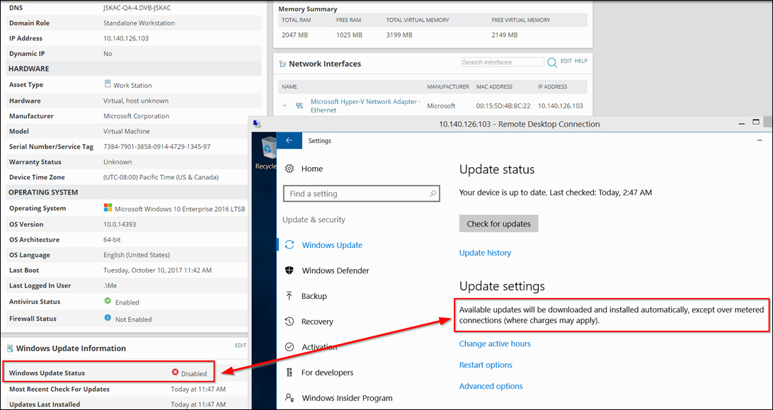 Windows Update Status Inaccurately Shown as Disabled in Asset Inventory