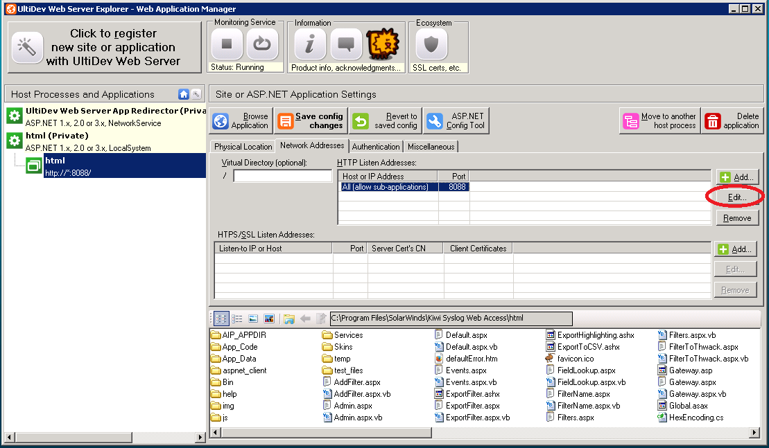 Binding Kiwi Syslog Web Access to a specific IP address