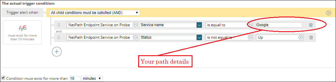 Create a Netpath Service alert in Orion Platform