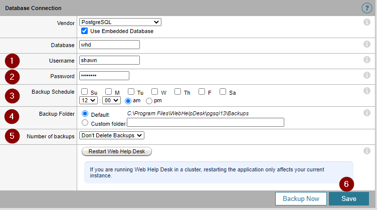 Change the default PostgreSQL database credentials using PgAdmin4 in Web Help Desk (WHD)