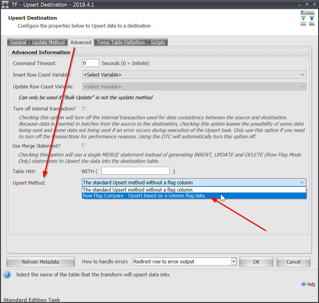 How to use the Row Flag Compare option in the Upsert Destination in ...