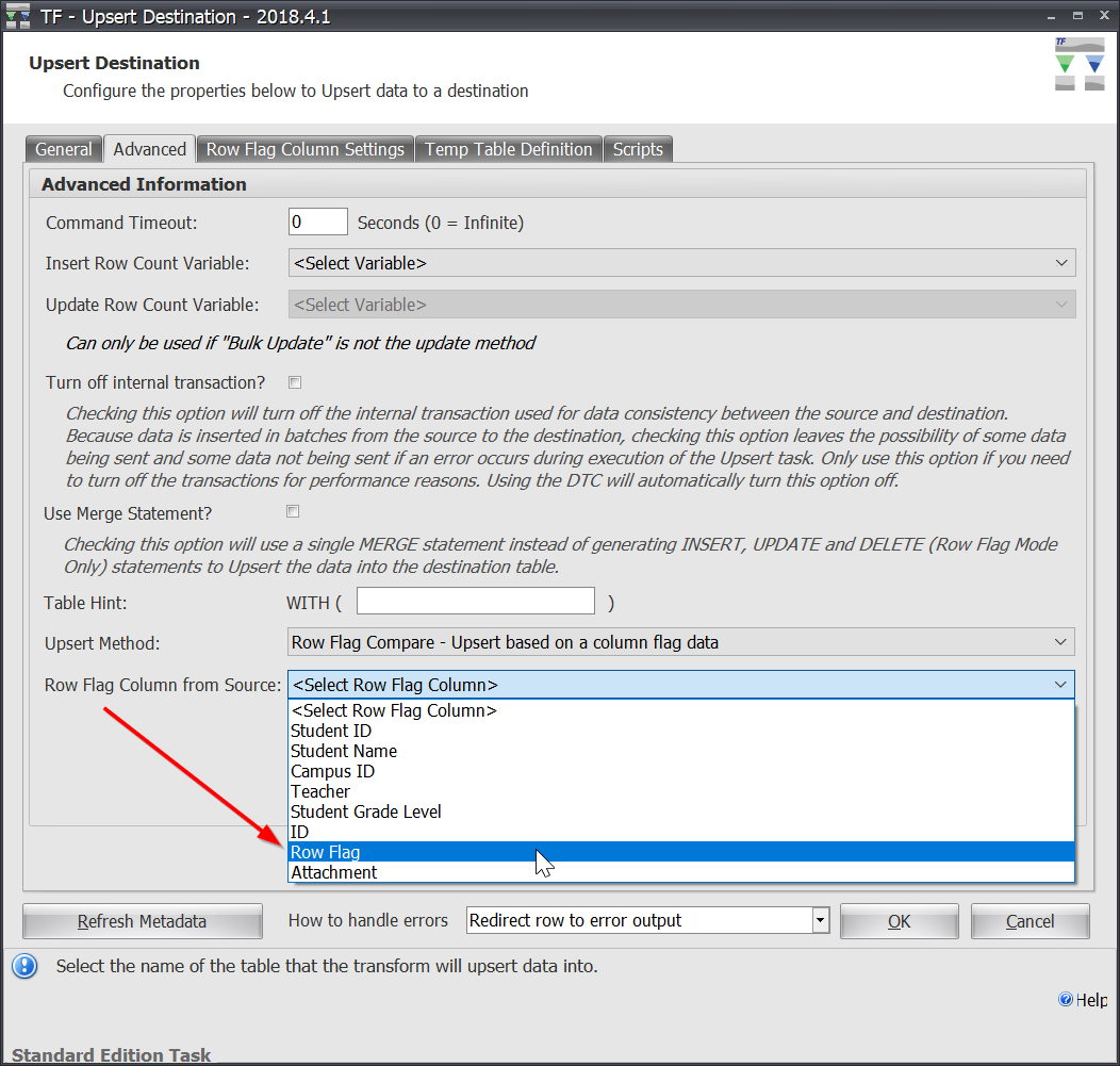 How to use the Row Flag Compare option in the Upsert Destination in ...