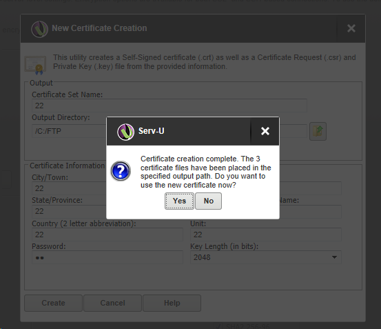 Create a self-signed SSL certificate in Serv-U