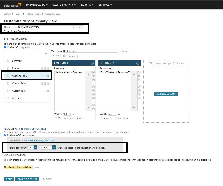 Create a rotating NOC view in the Orion Web Console