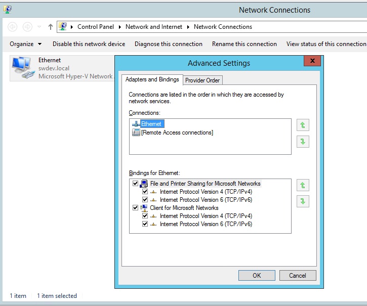Change the binding order of Network Adapters for Orion servers