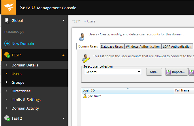 How to manually move or copy Domain users in Serv-U