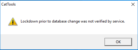 Kiwi Cattools is not launching throwing a "lockdown prior to database change was not verified by ...