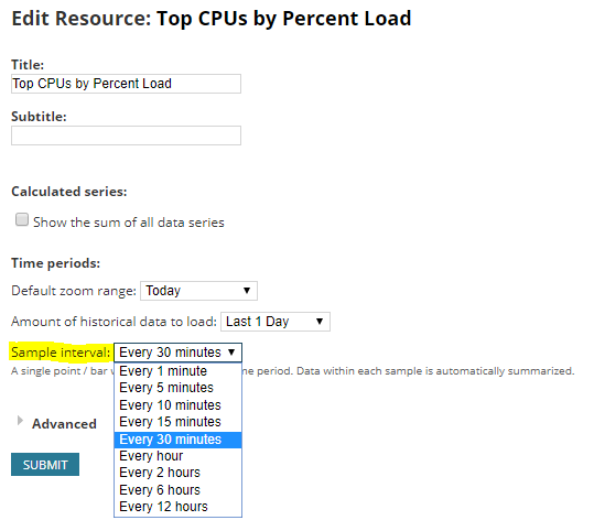 Change sample interval on chart or graph in NPM