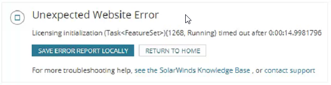 Web Console Error Licensing Initialization Task 2 Running Timed Out After
