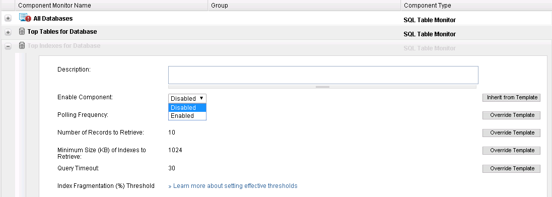 AppInsight for SQL shows critical for Orion database index fragmentation