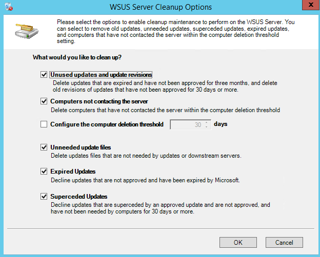 Remove unneccessary updates from the WSUS server