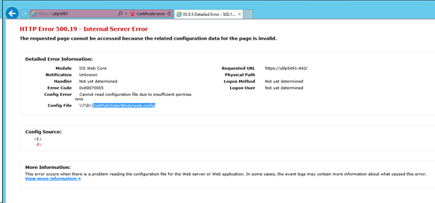 Opening The Orion Web Console After An Upgrade Returns The Error Cannot Read Configuration File
