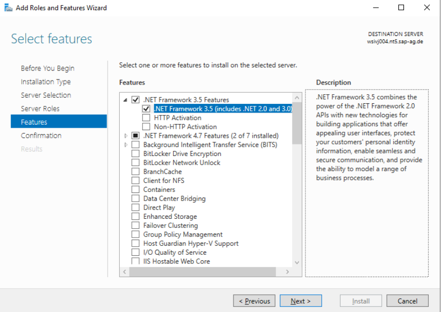 Install .NET 3.5 on Windows Server 2019
