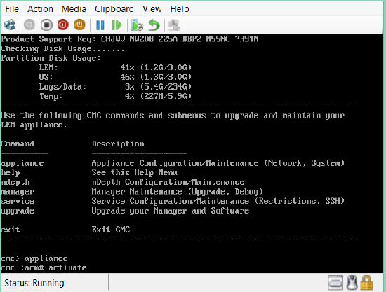 Activate your SEM appliance using the CMC activate command