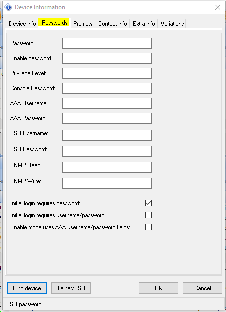 How to enter or change the device login credentials in Kiwi CatTools
