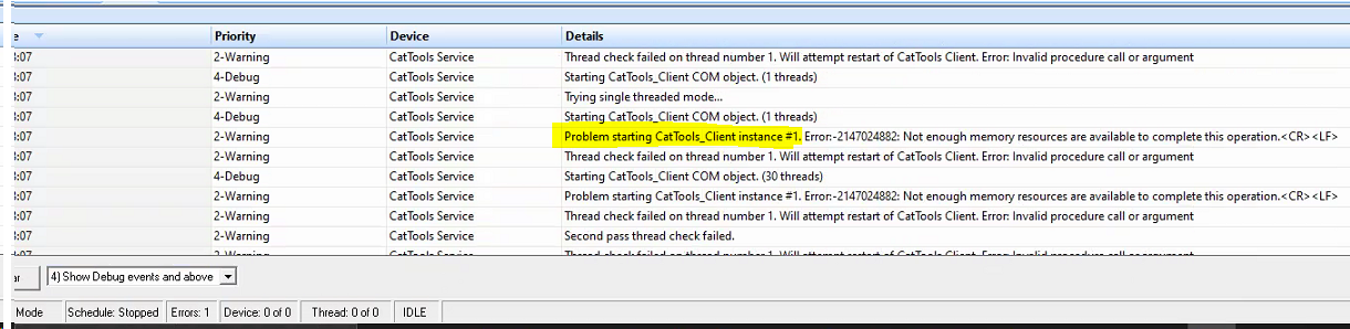 Problem starting CatTools_Client instance error when running a backup activity in Kiwi CatTools