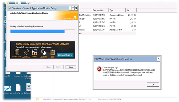 Orion install fails: Could not open key (Error 1042)