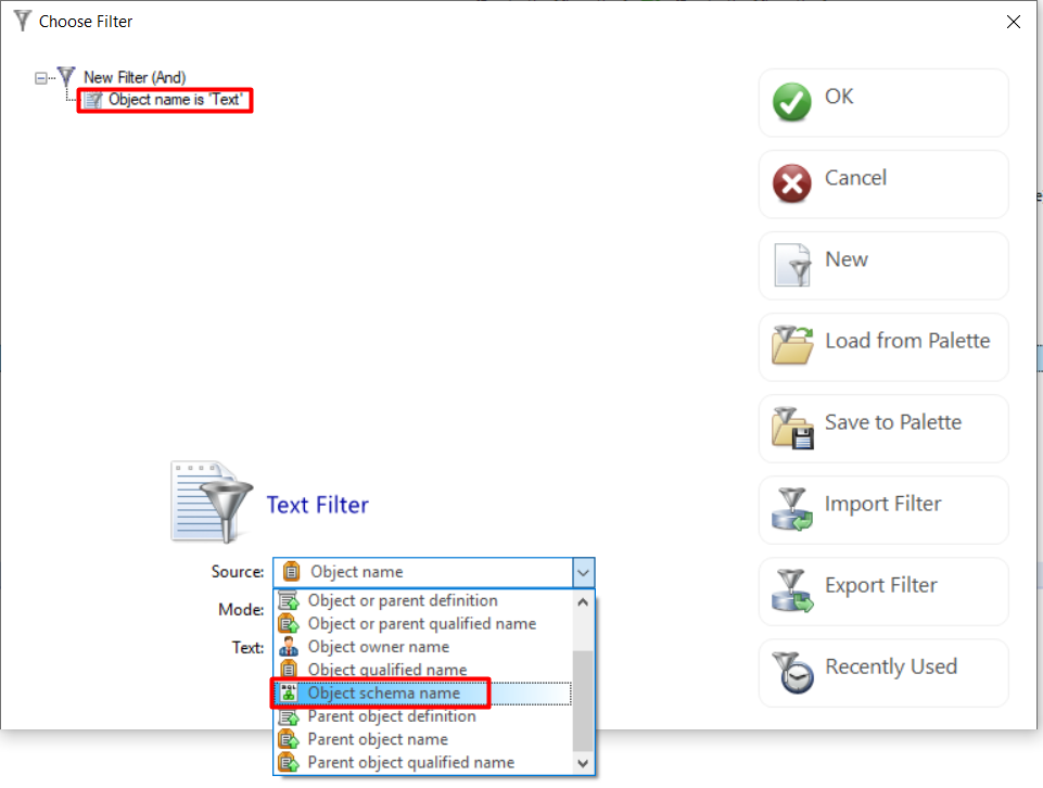 How to Filter for Schema and Table Results