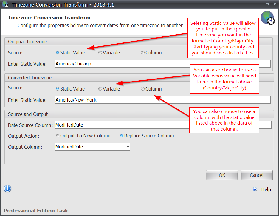 How to use the Timezone Conversion Transform