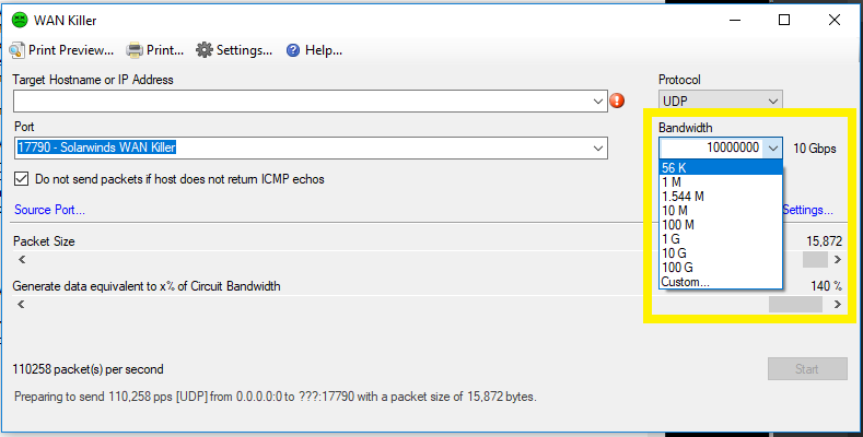 WAN Killer bandwidth limitation