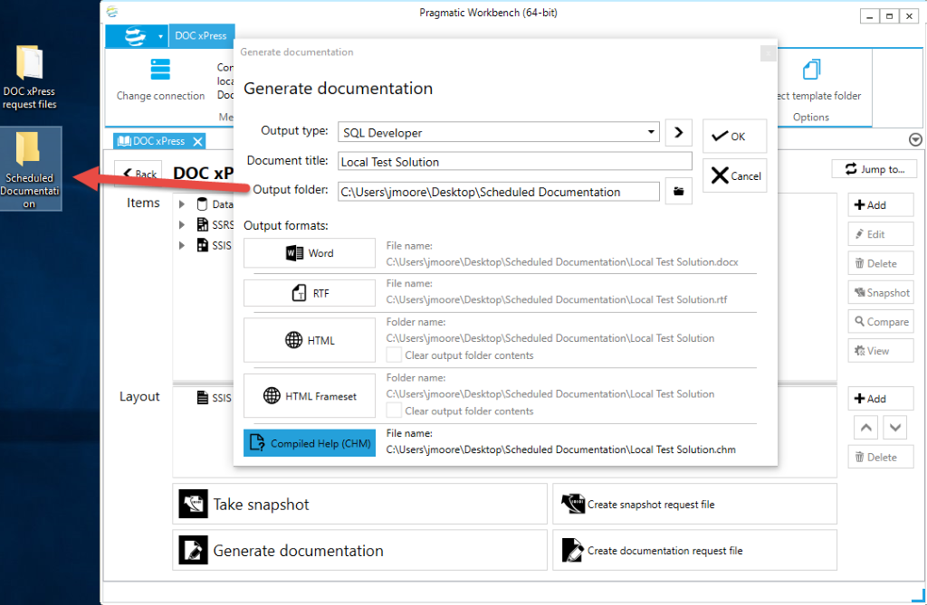 Scheduling the snapshot and generation of documentation with Windows Task Scheduler for DOC xPress