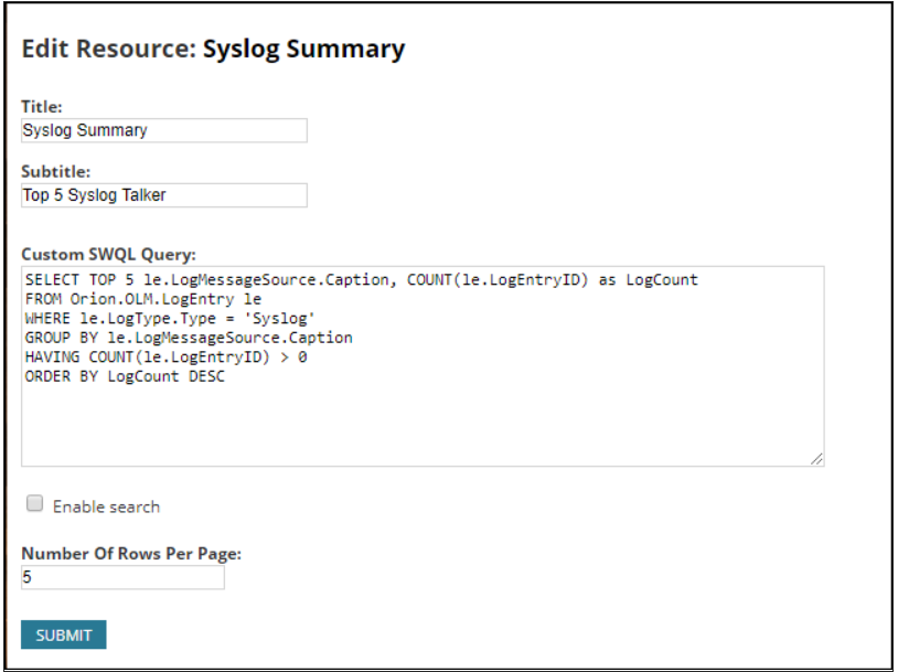 Last XX syslog and trap resources (widgets) are not available for LA or OLV