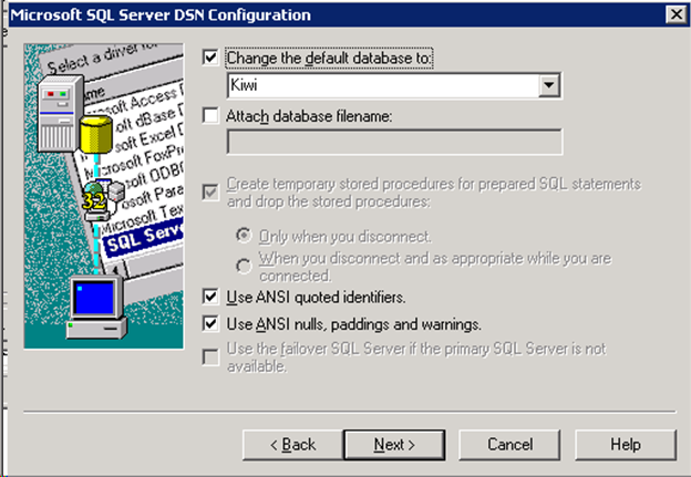 Kiwi Syslog logs to store with SQL database setup screen shots