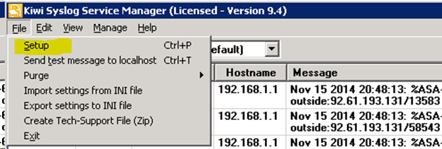 Kiwi Syslog logs to store with SQL database setup screen shots