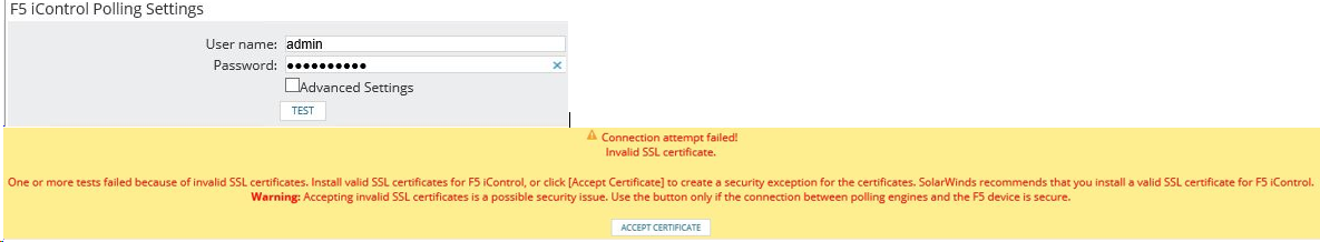 Poll for F5 iControl - Invalid SSL certificate in NPM