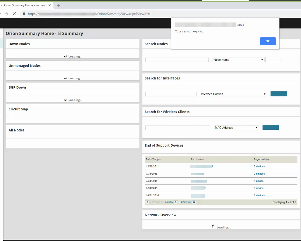Your session expired in Orion
