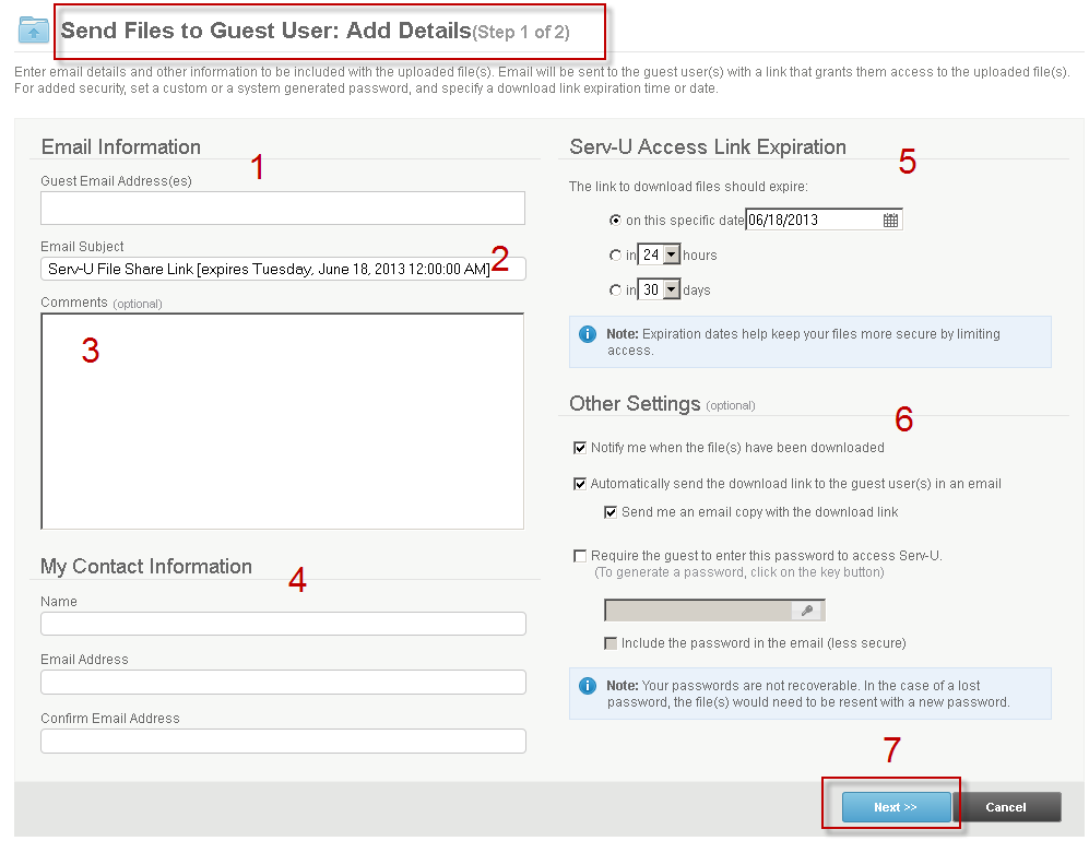 Configure file sharing in Serv-U