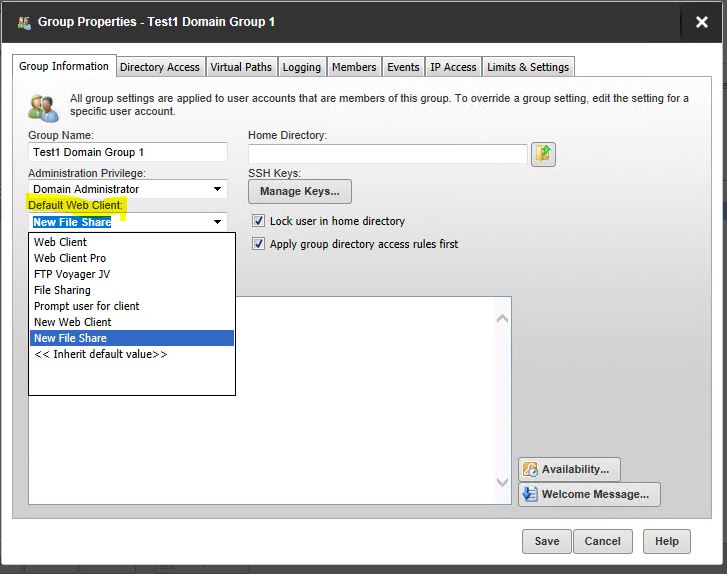Change Default Home Page to New File Share in Serv-U.