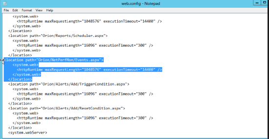 Events Page Error Maximum Request Length Exceeded In The Orion Web Console