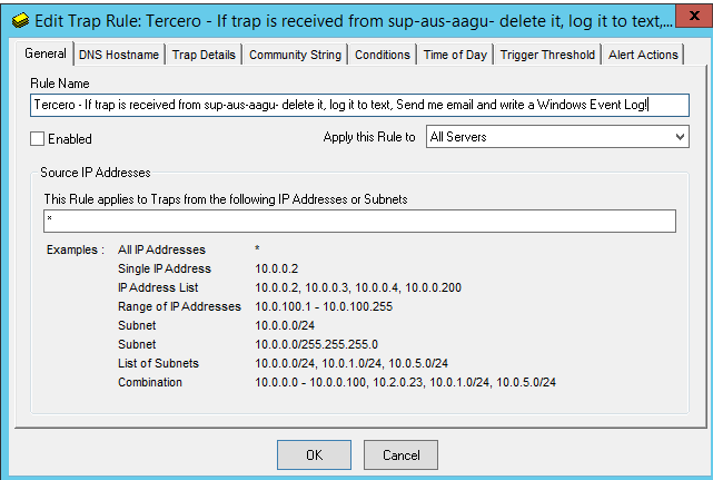 Create a trap rule based on a SNMPv3 trap condition received by Orion NPM to send an email with ...