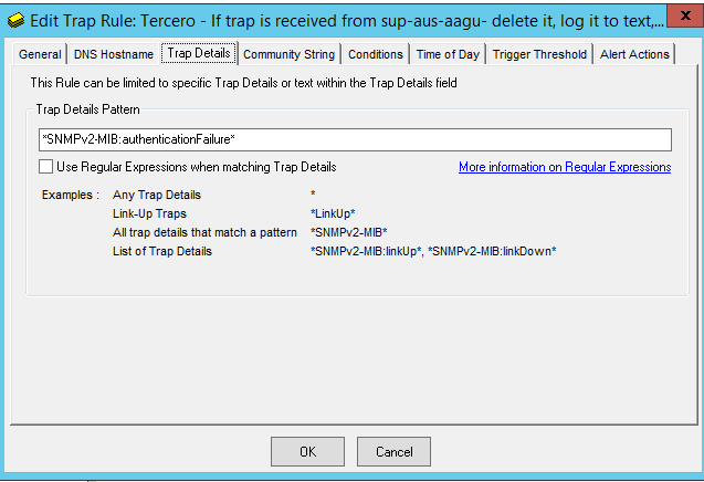 Create a trap rule based on a SNMPv3 trap condition received by Orion NPM to send an email with ...