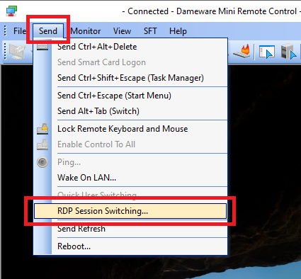 View or switch active sessions using RDP session switching in Dameware