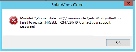 Orion upgrade error related to vsflex8.ocx failed to register