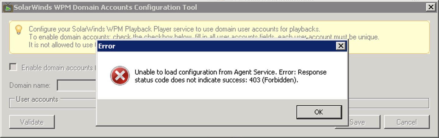 WPM Returns the Error Unable to Load Configuration from Agent Service