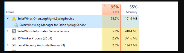 Log Manager for Orion Syslog Service causing high CPU