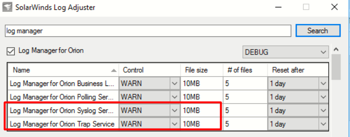 Log Manager for Orion Syslog Service causing high CPU