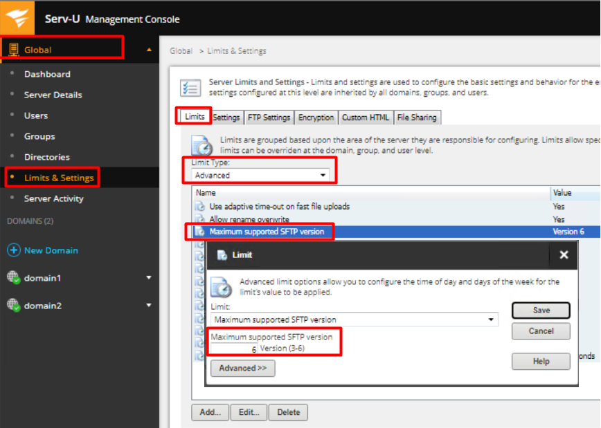 Serv-U MFT SFTP versions