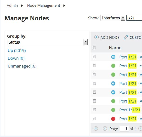 Filter on Status using Manage Nodes when viewing interfaces