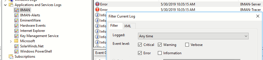 FS Logga Report is empty and Minitrc instances are at 0
