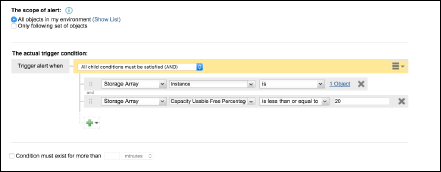 Create capacity alerts for Storage Arrays