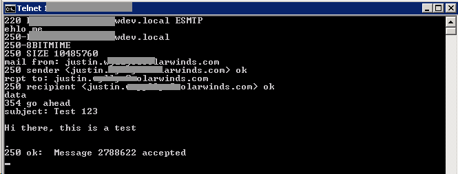 Test SMTP server connectivity in Orion