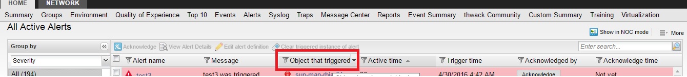 Create a filter for active alerts