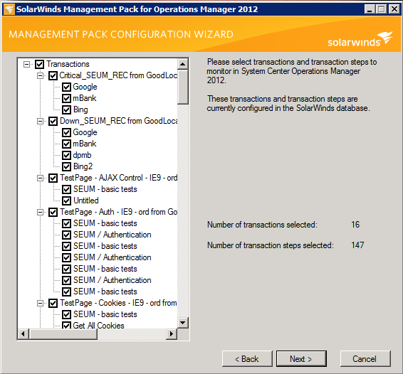 Install and configure the SolarWinds Management Pack